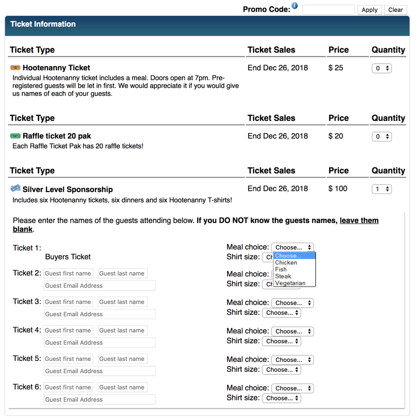 Silent Auction Pro - Tickets Help Page
